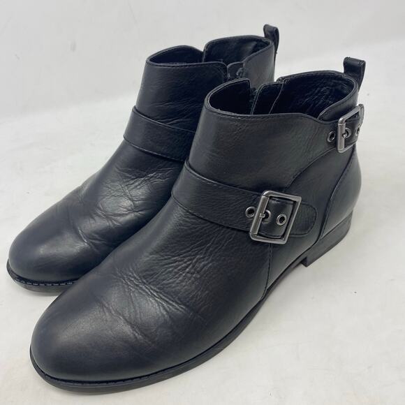 Vionic | Shoes | Vionic Logan Black Leather Ankle Booties Buckles Zip ...